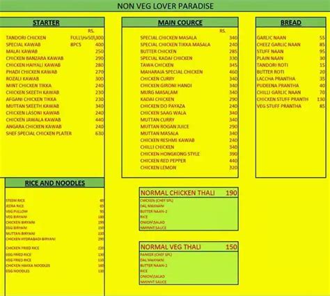 Menu Of Non Veg Lover S Paradise Indirapuram Ghaziabad