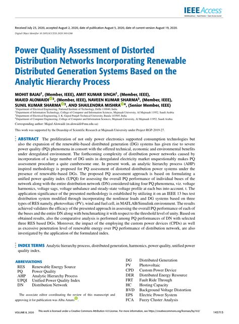 pdf power quality assessment of distorted distribution networks incorporating renewable