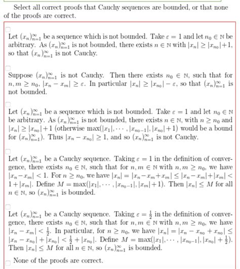 solved select all correct proofs that cauchy sequences are