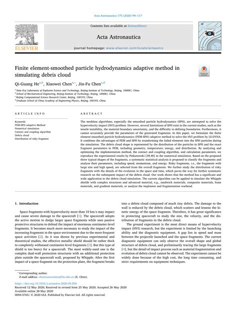 pdf finite element smoothed particle hydrodynamics adaptive method in simulating debris cloud