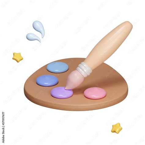 Watercolor Painting Tools With Color Palette And Paintbrush 3d Icon