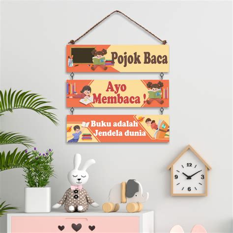 Jual Hiasan Dinding Poster Pajangan Wooden Wall Decor Susun Pojok Baca