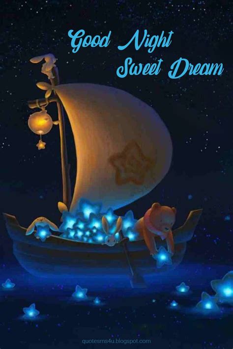 A Boat That Has Some Lights On It In The Water With Words Good Night