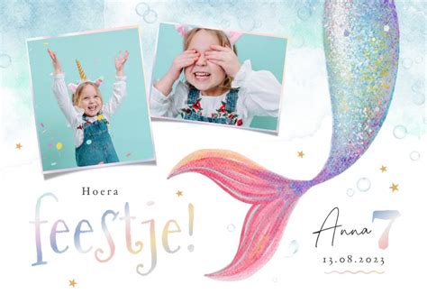 Kinderfeestje Waterverf Zeemeermin Staart Kaartje2go