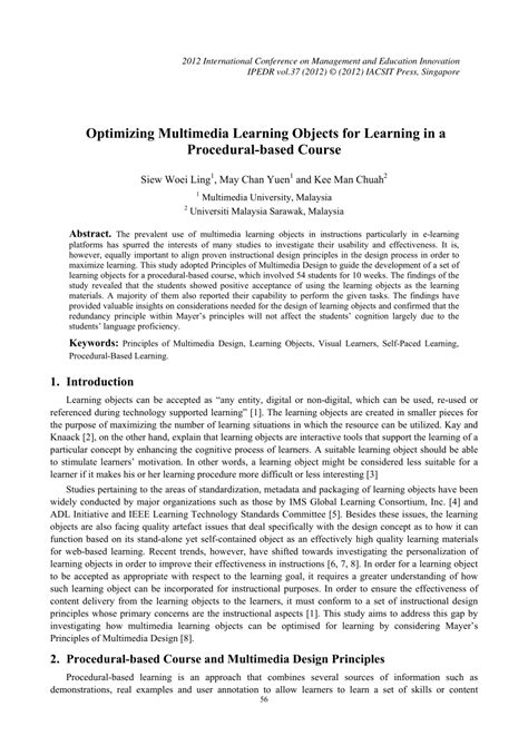 pdf optimizing multimedia learning objects for learning in a procedural based course