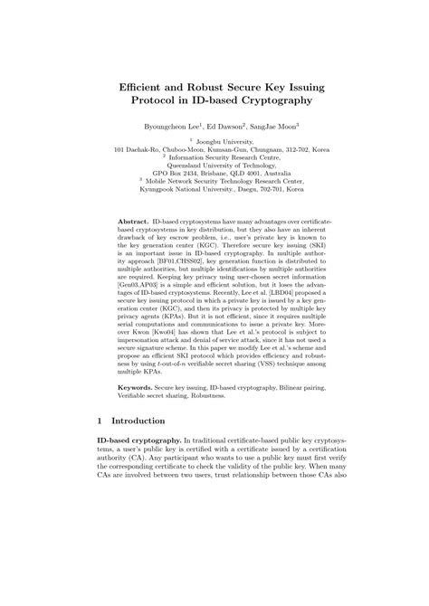 pdf efficient and robust secure key issuing protocol in id based cryptography
