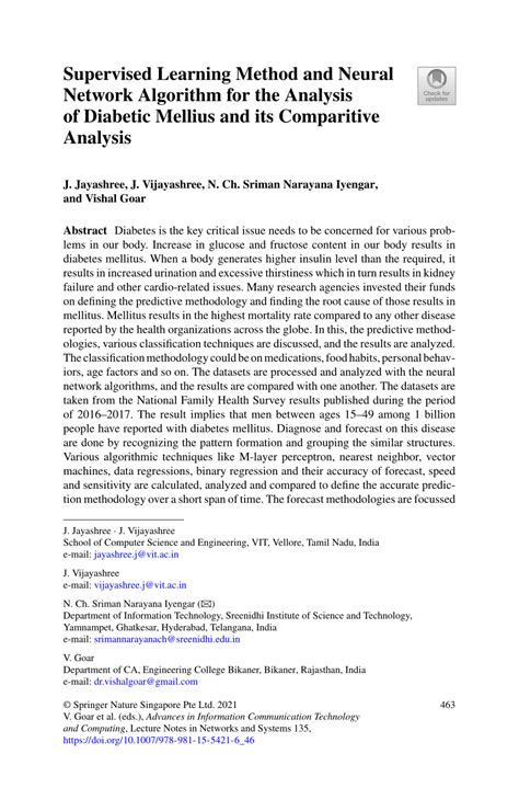 pdf supervised learning method and neural network algorithm for the analysis of diabetic