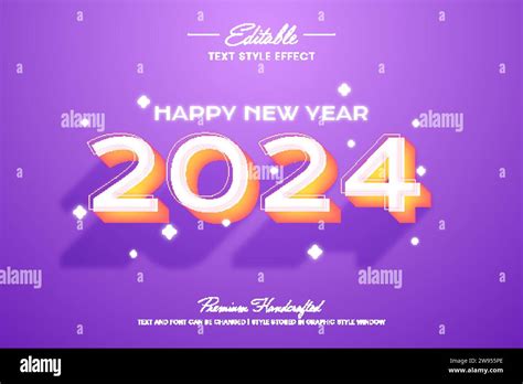 Feliz año nuevo 2024 efecto de estilo de texto vectorial 3D editable