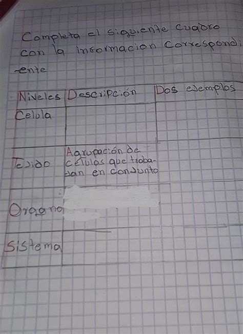 completa el siguiente cuadro con la información correspondiente por