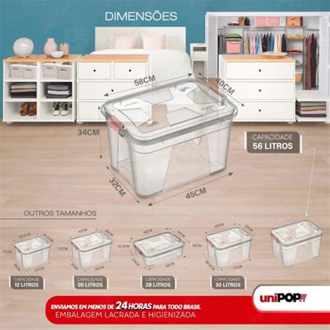 Caixa Organizadora Multiuso Pl Stica Litros Transparente Kit