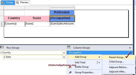 add row grouping and column grouping in ssrs matrix reports