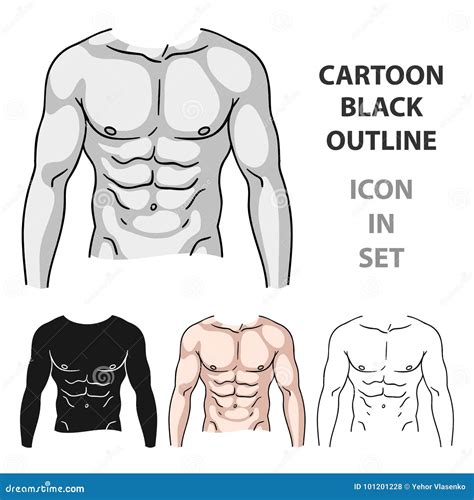 Muscular Torso Icon In Cartoon Style Isolated On White Background