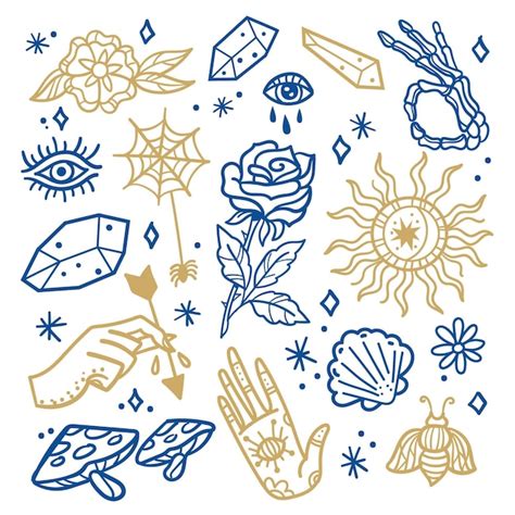 Colección de elementos esotéricos dibujados a mano Vector Gratis