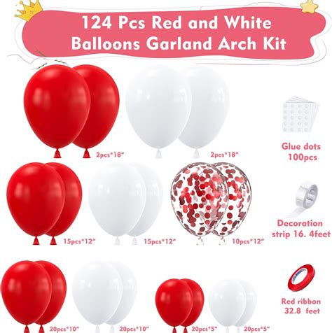 Kit De Arco De Globos Rojos Y Blancos Piezas De Pulgadas