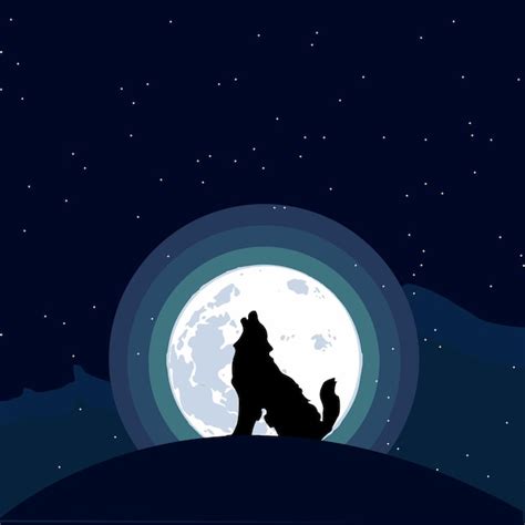 Lobo Papel De Parede De Lua Vetor Premium