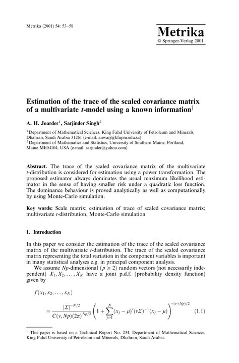 pdf estimation of the trace of the scaled covariance matrix of a multivariate t model using a