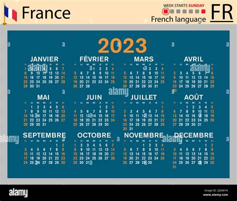 French Horizontal Pocket Calendar For 2023 Two Thousand Twenty Three