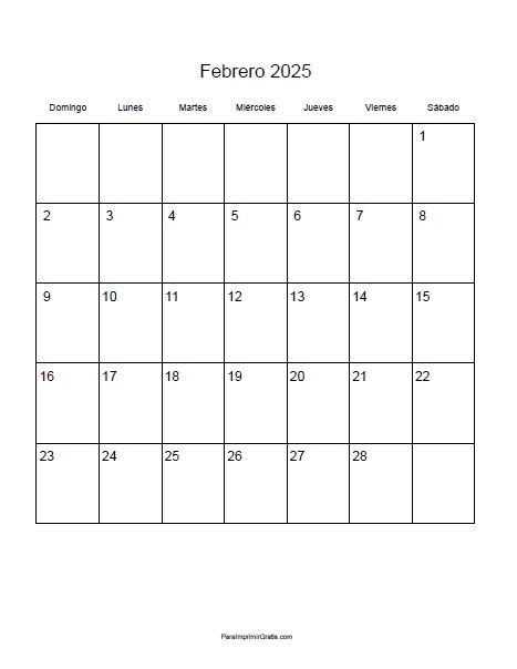 Calendario Febrero 2025 ParaImprimirGratis