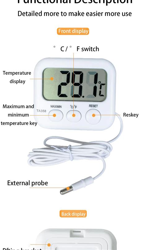 Mesure thermique Thermomètre avec Mini sonde numérique LCD pour