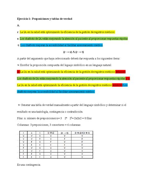 Ejercicio Proposiciones Y Tablas De Verdad Ejercicio