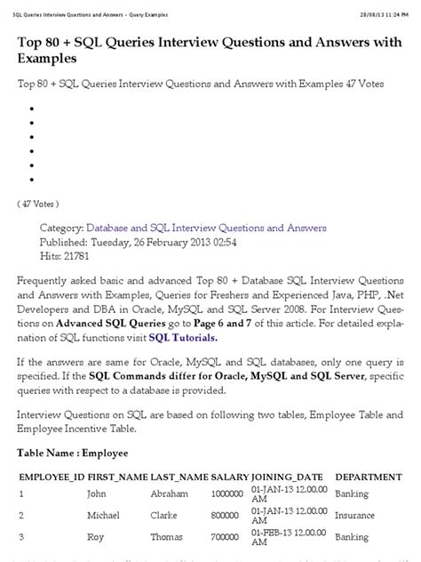 sql queries interview questions and answers query examples sql information retrieval