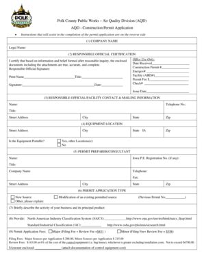 Fillable Online Polkcountyiowa AQD Construction Permit Application