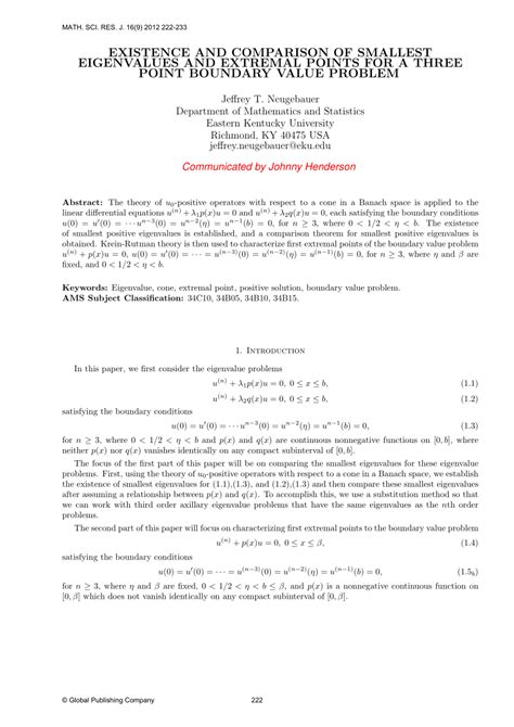pdf existence and comparison of smallest eigenvalues and extremal points for a three point