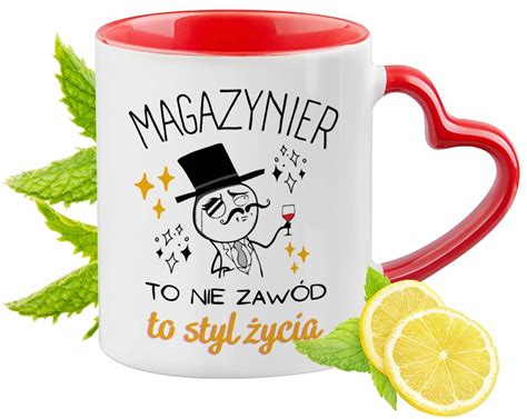 Kubek Czerwony z Uszkiem w Kształcie Serca Dla Magazyniera na Prezent