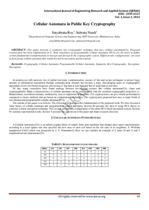pdf cellular automata in public key cryptography ijeras journal