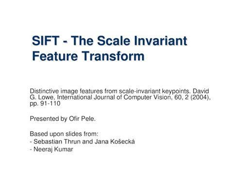 pdf sift the scale invariant feature transform · sift the scale invariant feature