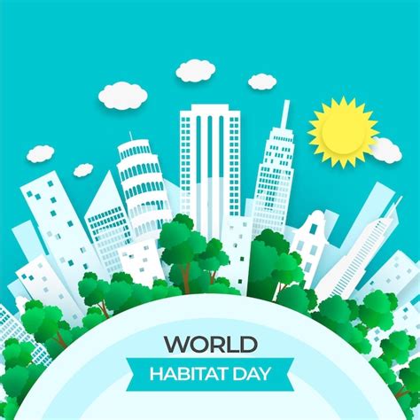 Día mundial del hábitat en papel Vector Premium