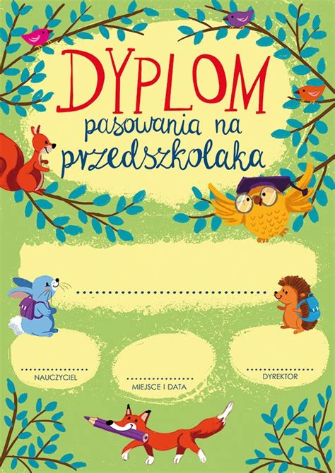 Dyplomy pasowania na przedszkolaka wzór ZWIERZĘTA komplet 30 sztuk