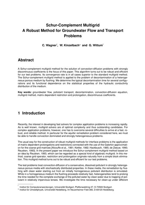 pdf schur complement multigrid a robust method for groundwater flow and transport problems