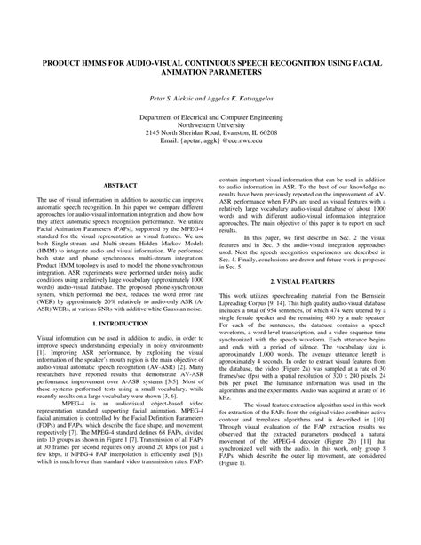 pdf product hmms for audio visual continuous speech recognition using facial animation parameters