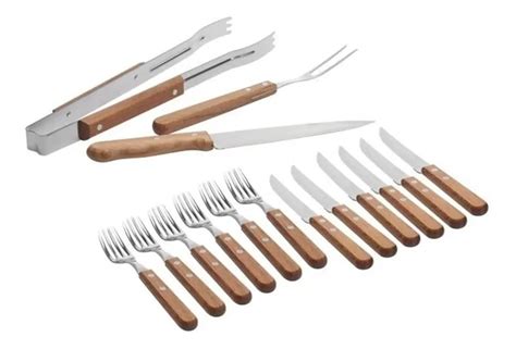 Kit Churrasco Inox 15 Pcs Tramontina C Garfo Faca Pegador Frete grátis