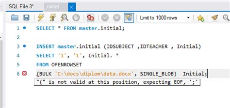 mysql openrowset bulk gives syntax error stack overflow
