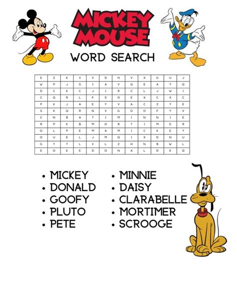 Mickey Mouse Word Search Puzzle Etsy