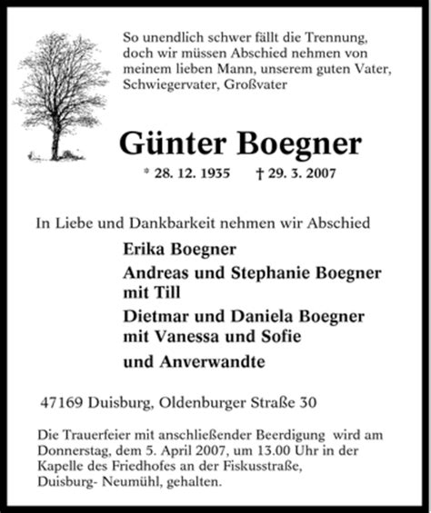 Traueranzeigen Von G Nter Boegner Trauer In Nrw De