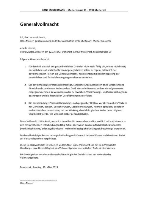 Generalvollmacht Muster Kostenlos