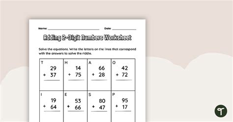 adding 2 digit numbers worksheet teach starter worksheets library