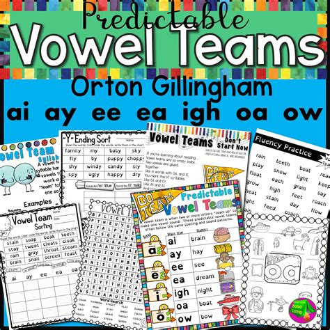 Predictable Vowel Teams Orton Gillingham AY AI EE EA IGH OA OW