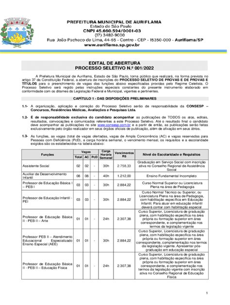 Preench Vel Dispon Vel Edital De Abertura Processo Seletivo N