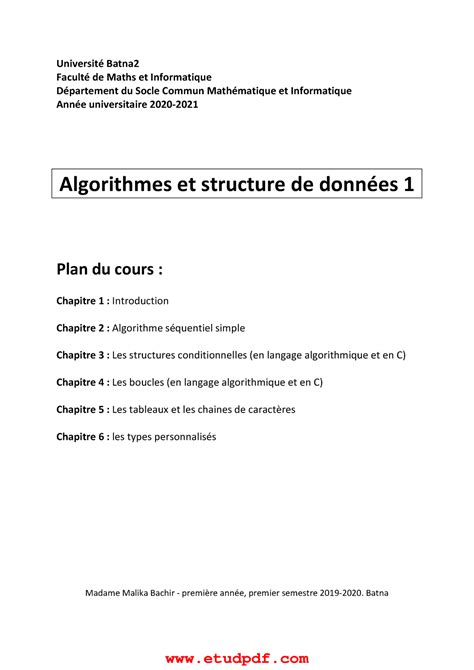 Algorithmique Algorithmes Et Structure De Donn Es Universit