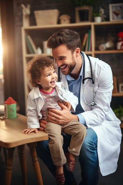 Una pediatra con una bata blanca revisando a un pequeño paciente