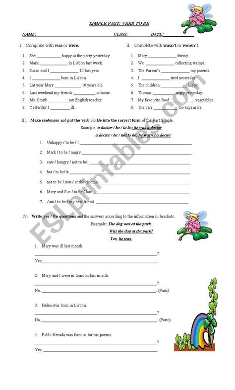 Past Simple Of Be Worksheets