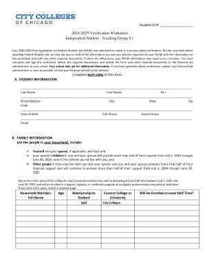 Fillable Online Verification Worksheets Independent Student