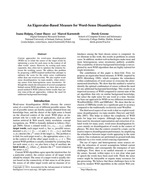 pdf an eigenvalue based measure for word sense disambiguation