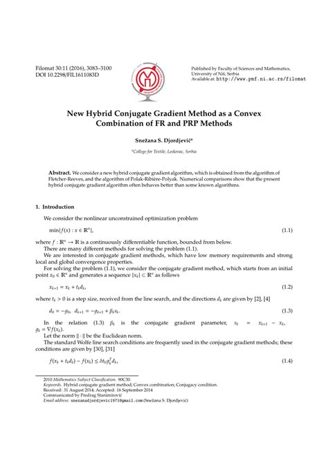 pdf new hybrid conjugate gradient method as a convex combination of fr and prp methods