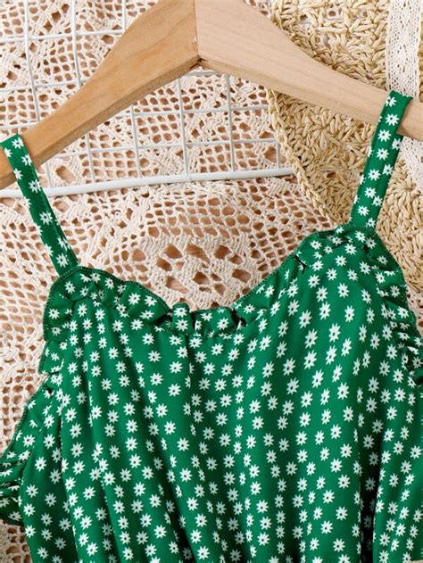 SHEIN Kids SUNSHNE Mädchen Cami Kleid mit Blümchen Muster Rüschen