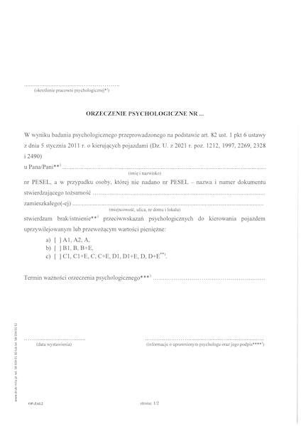 Orzeczenie Psychologiczne Za Cznik Nr Mila Druki Akcydensowe I